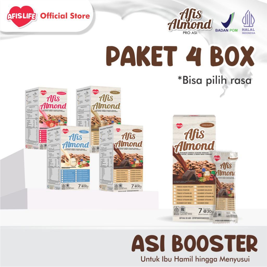 Jual Afis Almond Sachet 210g 4 Box - ASI Booster Pelancar Peningkat ...