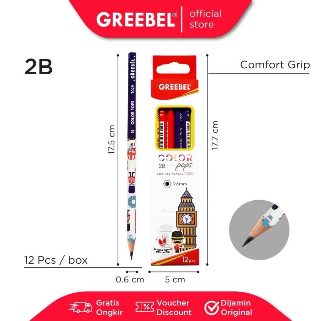 Jual Pensil Tulis 2B Pencil Kayu Greebel Color Pop (7029) | 1 Pak ...