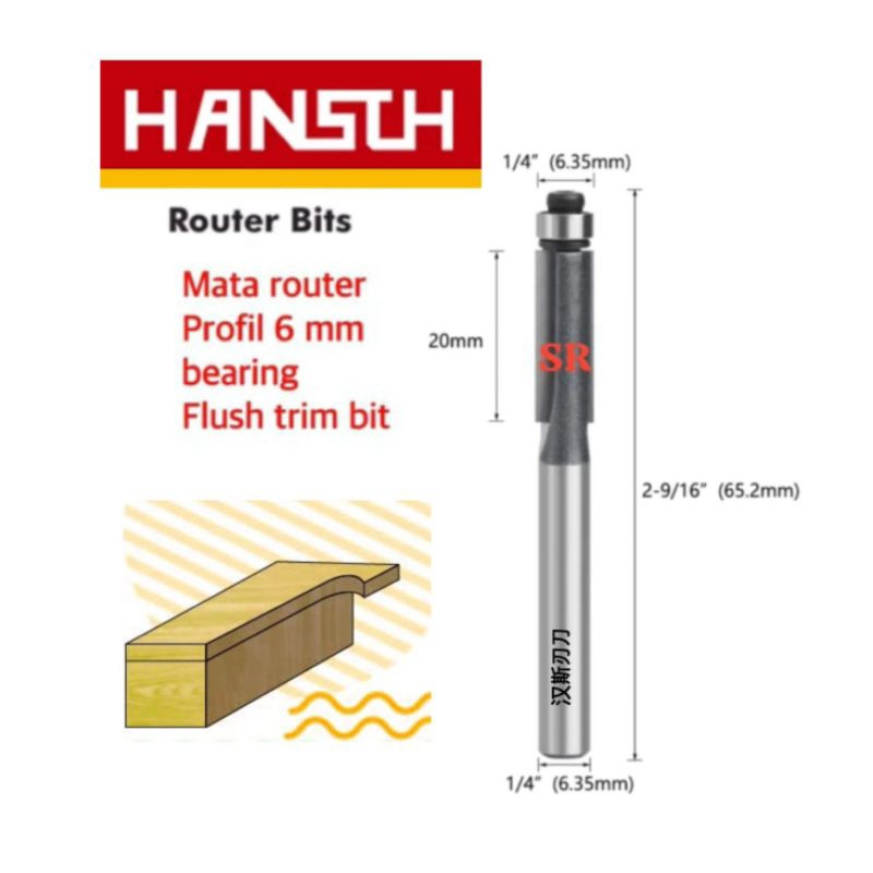 Jual Mata Router 6 mm Bearing/ Roda/ Laminate Flush Trimming Bit HANSCH ...