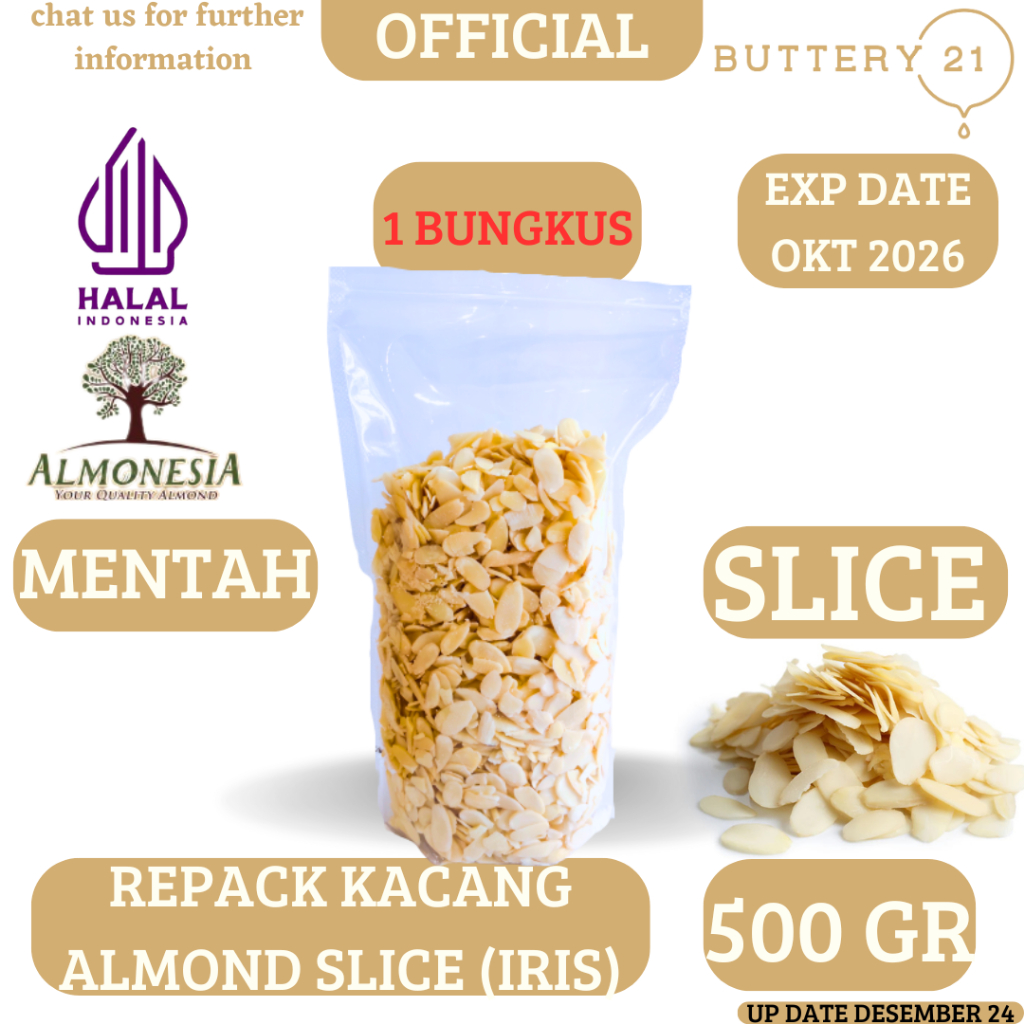 Jual KACANG ALMOND SLICE 500 GR, 100 GR/KACANG ALMOND IRIS/RAW MENTAH ...