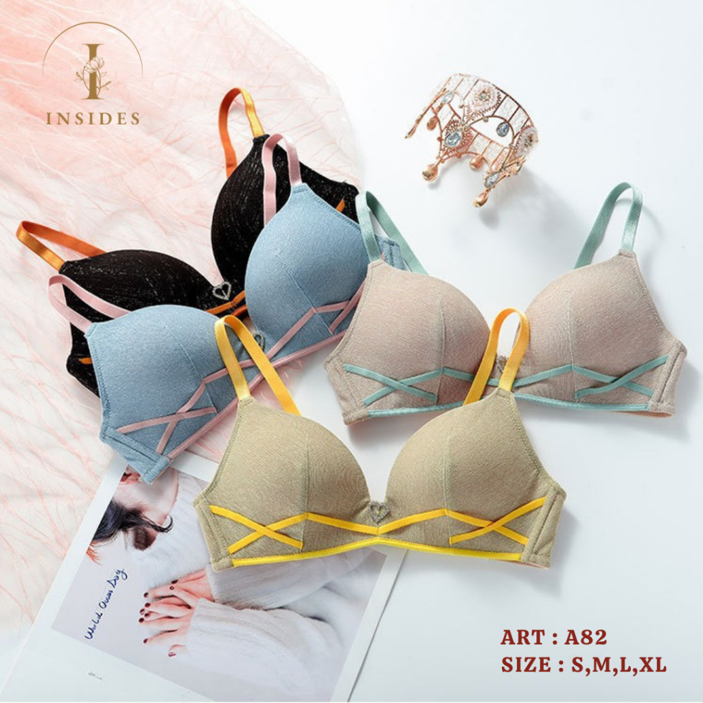 Jual (3PCS) Bra Push Up Fashion Import BH Wanita Full Cup Motif Polos Tali Kecil 2 A82 | Shopee ...