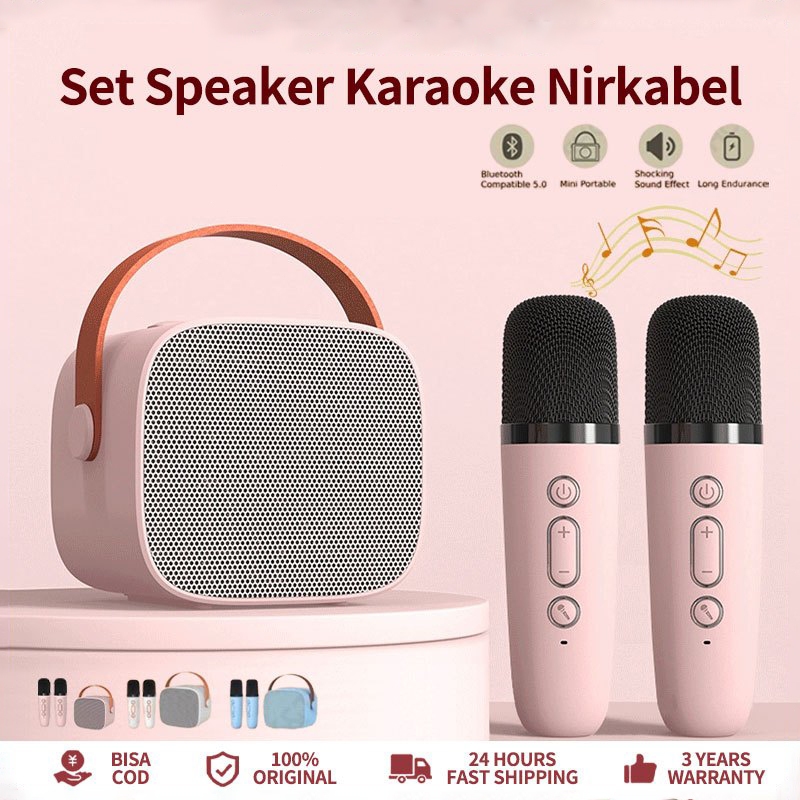 Jual Mini Speaker Bluetooth Karaoke 2 Mic Set Salon Bluetooth bt Speaker karoke With Microphone ...