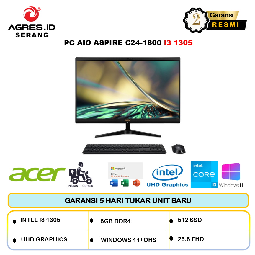 Jual ACER AIO ASPIRE C24-1800 I3 1305 8GB 512GB W11+OHS 23.8FHD ...