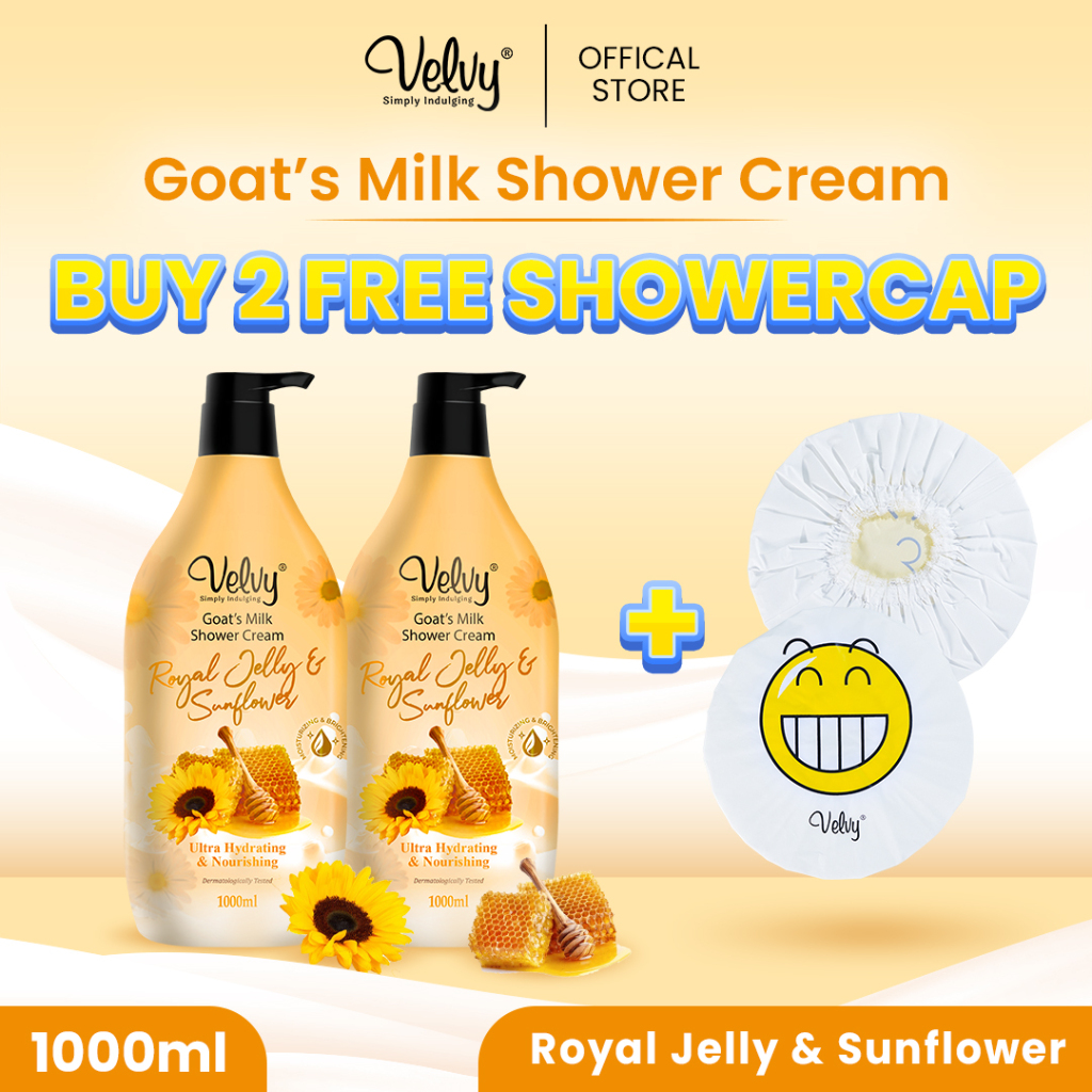 Jual Velvy Goat's Milk Shower Cream Royal Jelly & Sunflower - 1000ml ...