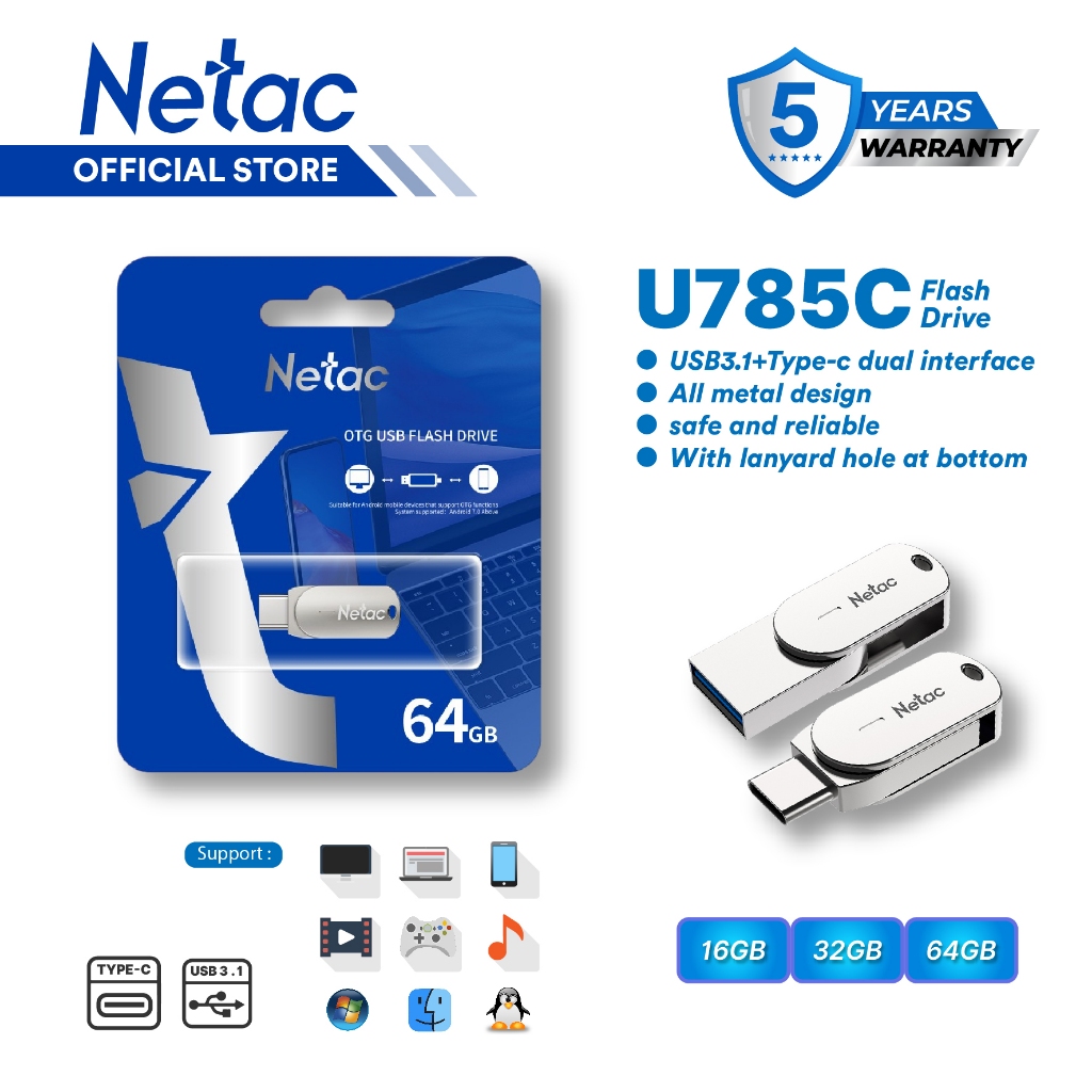 Jual Netac OTG Flashdisk U785C USB 3.0 + Type C Flash Drive 16GB/32GB ...