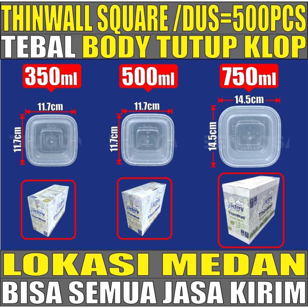 Jual Thinwall Tebal SQ 350ml 500ml 750ml Kotak Mkn Square Plstk Dus Js Krm Medan | Shopee Indonesia