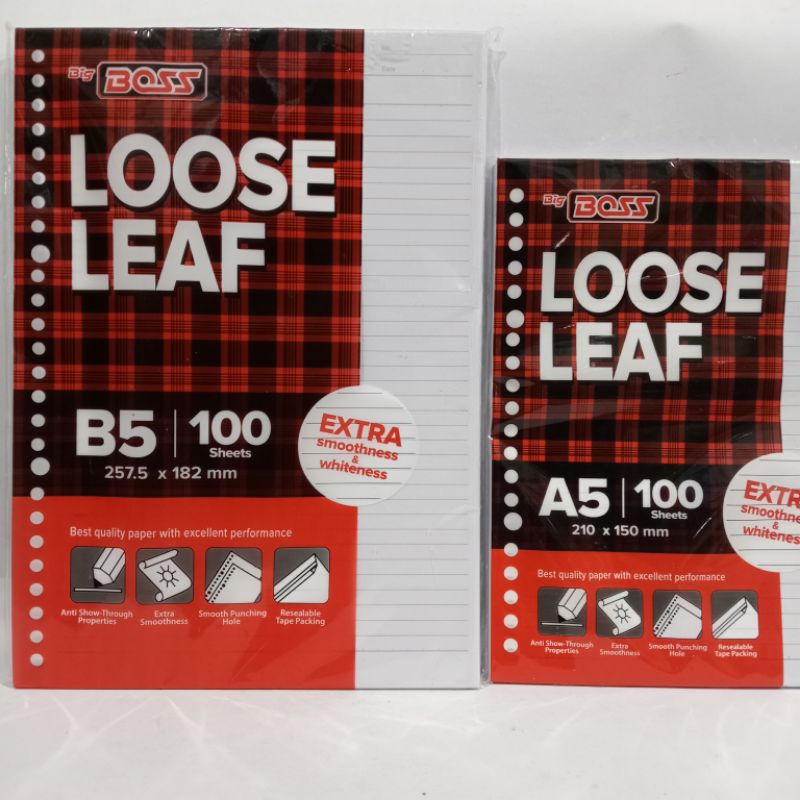 Jual Kertas Binder Bergaris ukuran A5 dan B5 isi 100 Loose leaf big boss | Shopee Indonesia