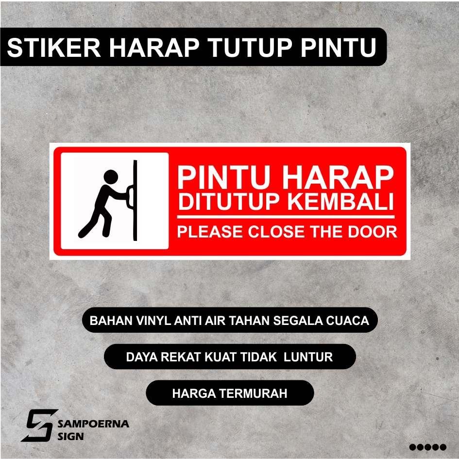 Jual Sign Sticker label pintu harap ditutup kembali / stiker pintu tutup kembali / sticker pintu ...