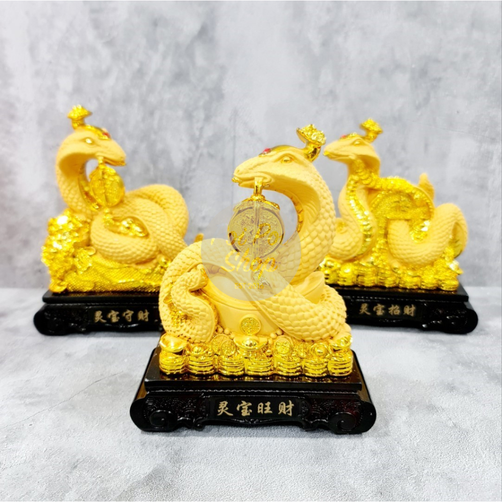 Jual Pajangan Patung Hoki Ular 2025 Snake Emas 16cm Kayu Fengshui Kado ...