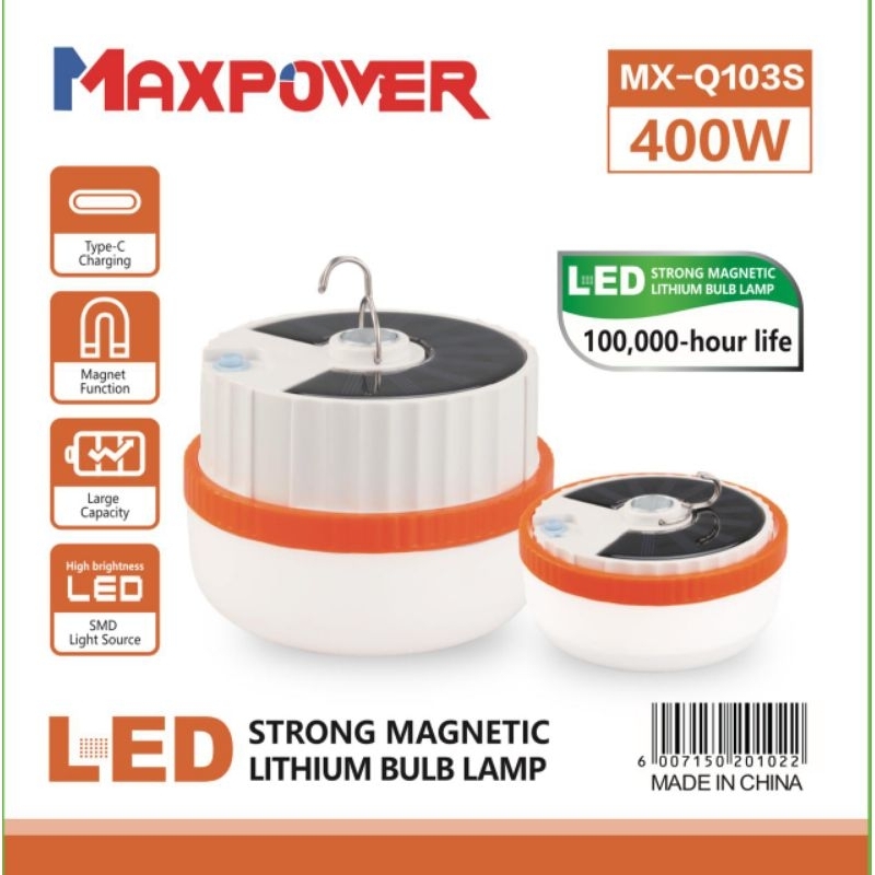 Jual MAXPOWER MX-Q103S LAMPU EMERGENCY 400 WAT PANEL SURYA TENAGA MATAHARI / LAMPU CAMPING TAHAN ...