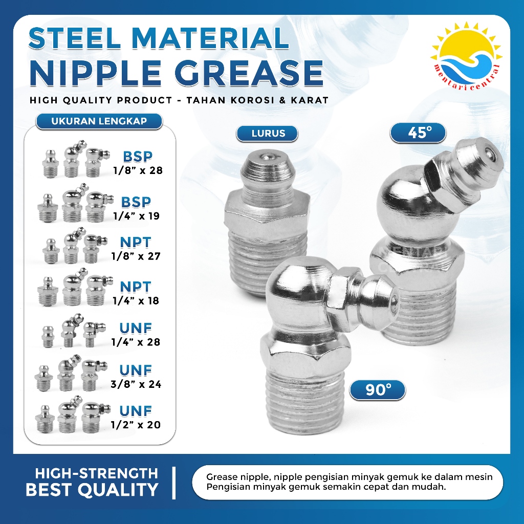 Jual NIPPLE GREASE STEEL CHROME 1/8 1/4 3/8 1/2 NEPEL LURUS/45°/90° BSP NPT UNF | Shopee Indonesia