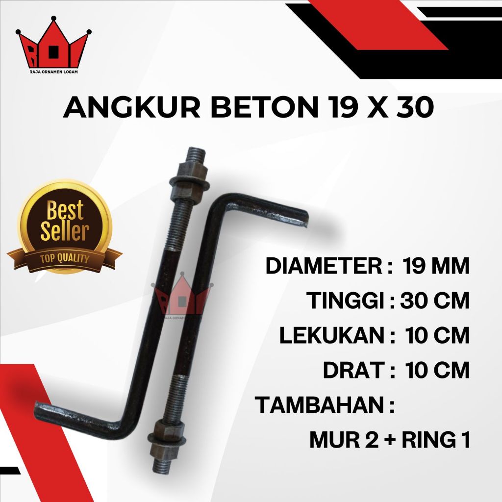 Jual Angkur Besi Beton bubut ukuran diameter besi 19 Panjang 30cm/40cm ...