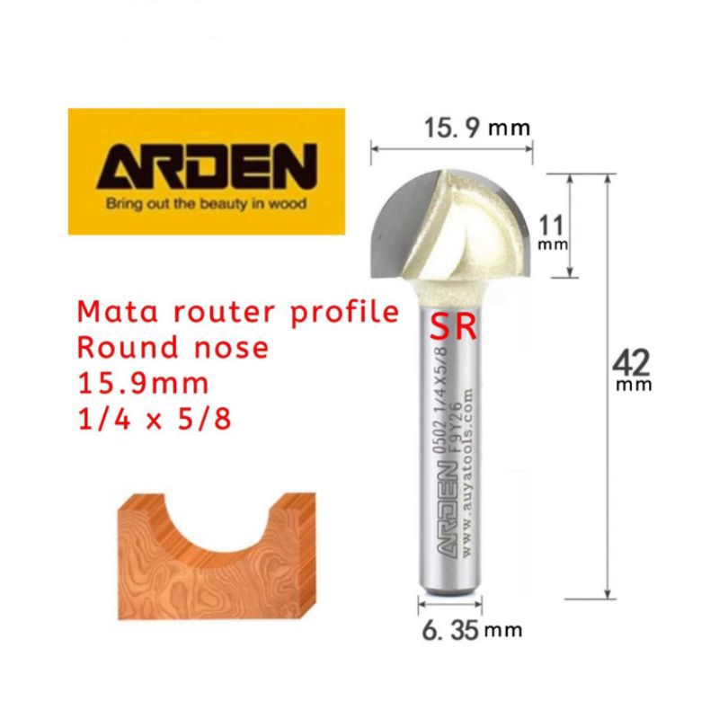 Jual Mata Profil/ Router 16mm 1/4 × 5/8 Round Nose/ Core Box Bits Merk ...