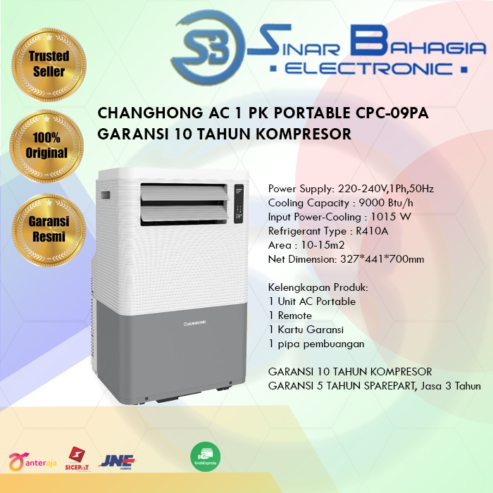 Jual CHANGHONG AC 1 PK PORTABLE CPC-09PA GARANSI 10 TAHUN KOMPRESOR ...