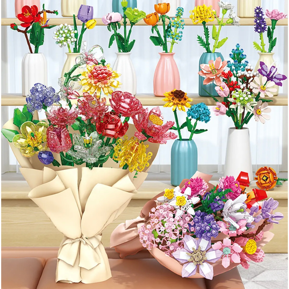 Jual Mainan Buket Bunga Bouquet Brick Kreatif Untuk Mainan Balok Puzzle ...