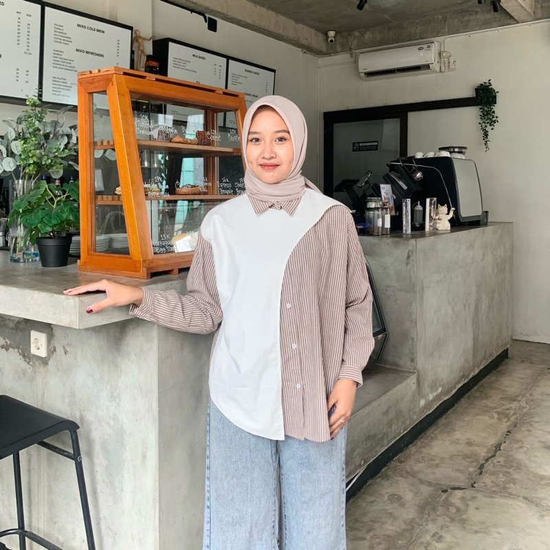 Jual GEETA - Natalie Shirt / Kemeja Wanita Motif Salur Dengan Detail ...