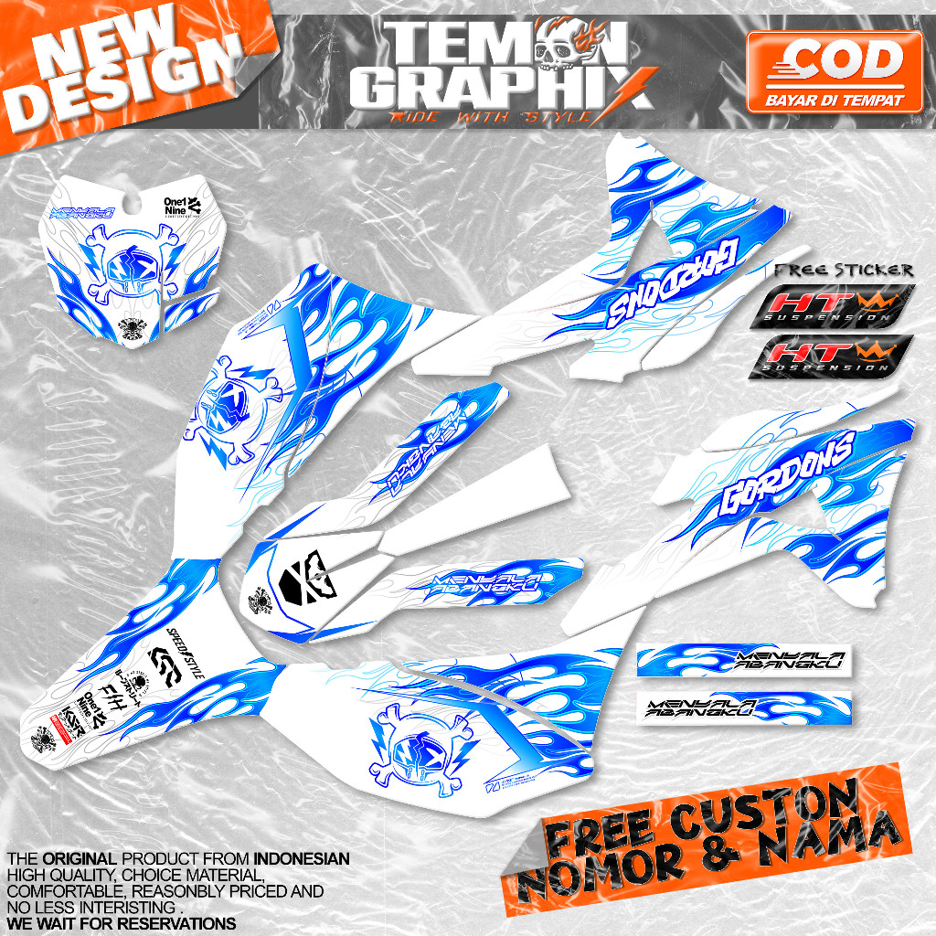 Jual DECAL KLX GORDON FULL BODY PUTIH HITAM MOTIF DESAIN FLAME FIRE API ...