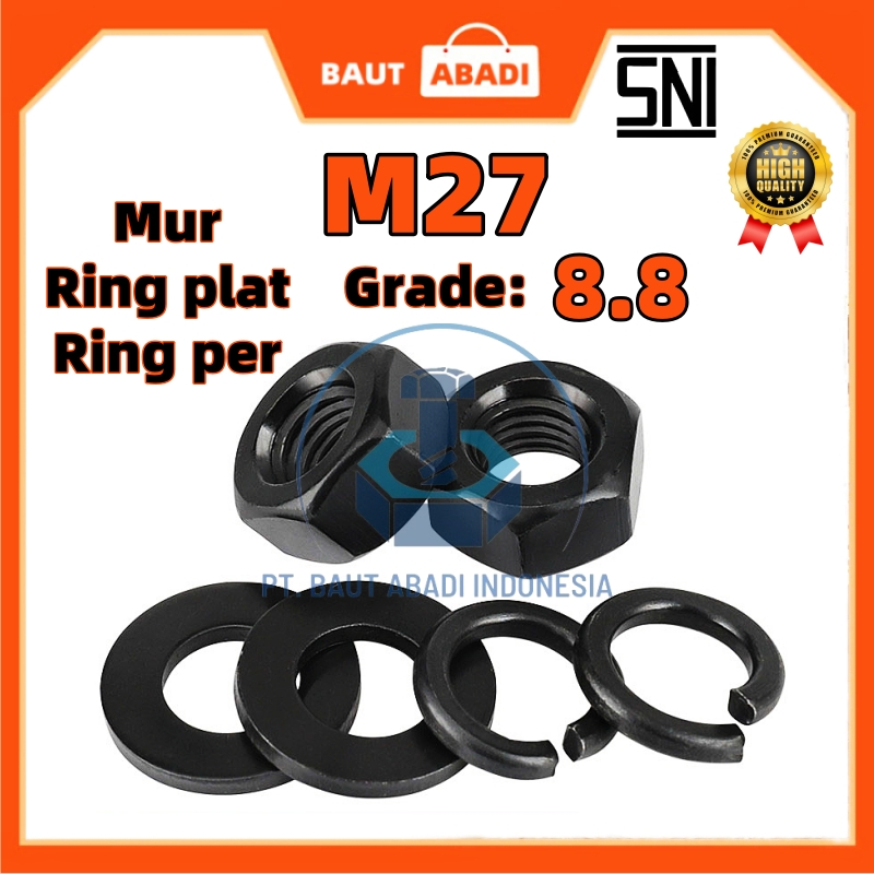 Jual Mur M27 Grade 8.8 baja hitam Ring per / Ring plat / Nut Hexagon ...