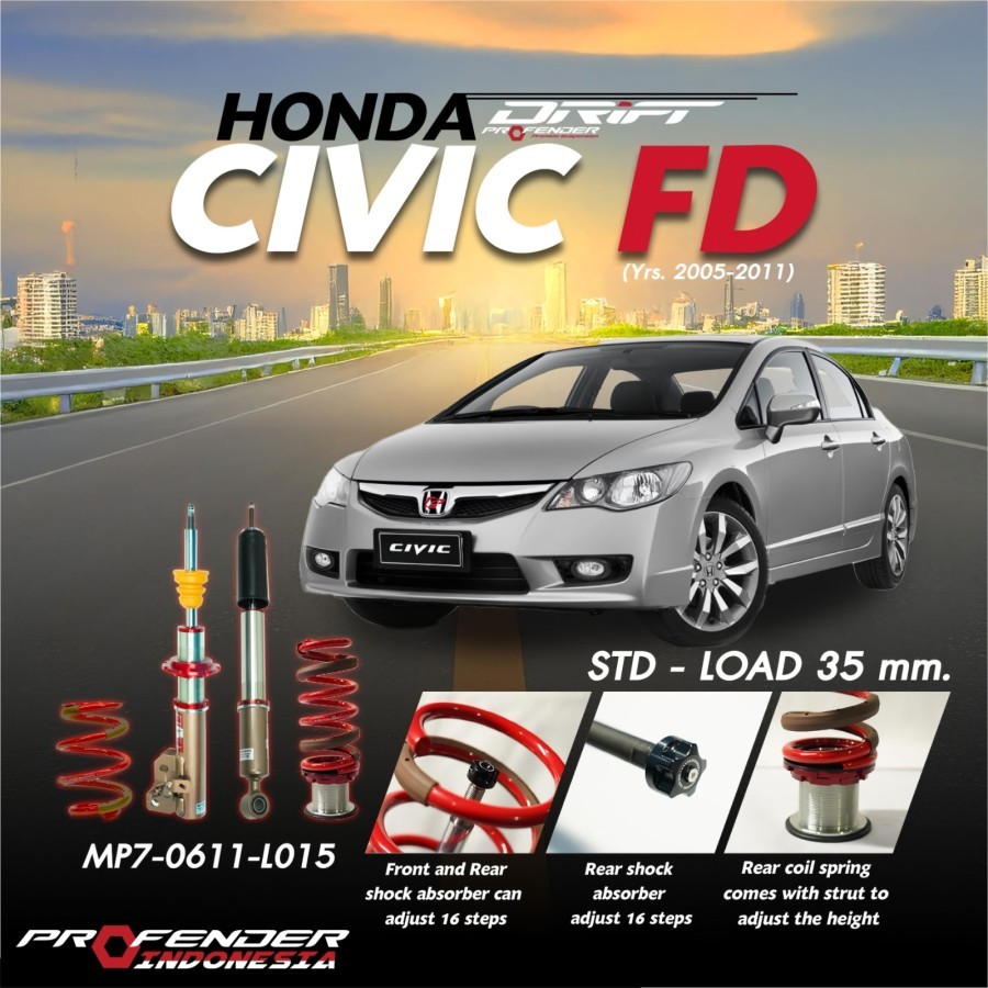 Jual PROFENDER DRIFT COILOVER Shockbreaker HONDA Civic FD FD1 FD2 TEIN ...