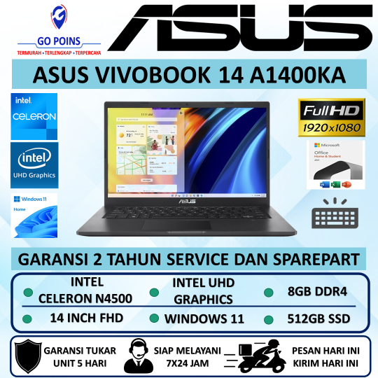 Jual LAPTOP ASUS VIVOBOOK 14 A1400KA INTEL N4500 RAM 8GB 512GB SSD FHD ...