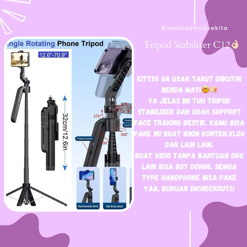 Jual [TRIPOD STABILIZER] TOPSPOT TONGSIS TRIPOD SELFIE STICK C12 AUTO FACE TRAKING 180CM ...