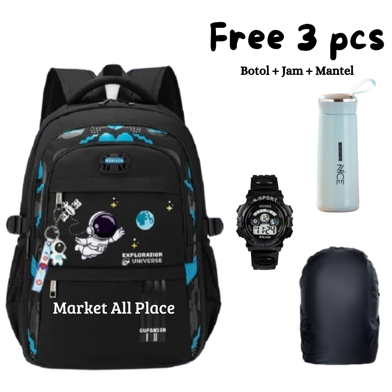 Jual Tas sekolah anak laki laki astronot tas ransel untuk anak SD SMP free botol jam raincover ...