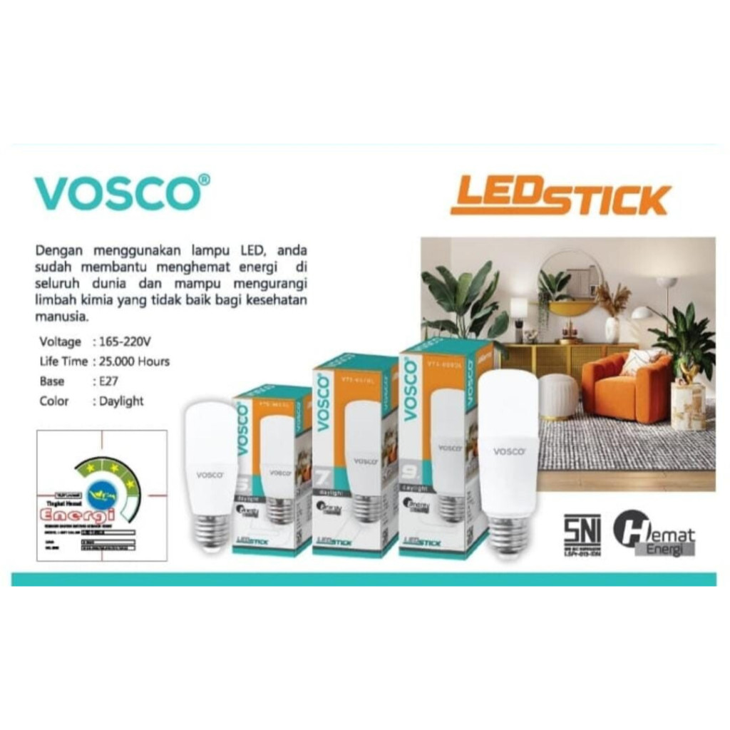 Jual LED Stick Vosco 5 Watt 7 Watt 9 Watt SNI Lampu Stick Bergaransi | Shopee Indonesia