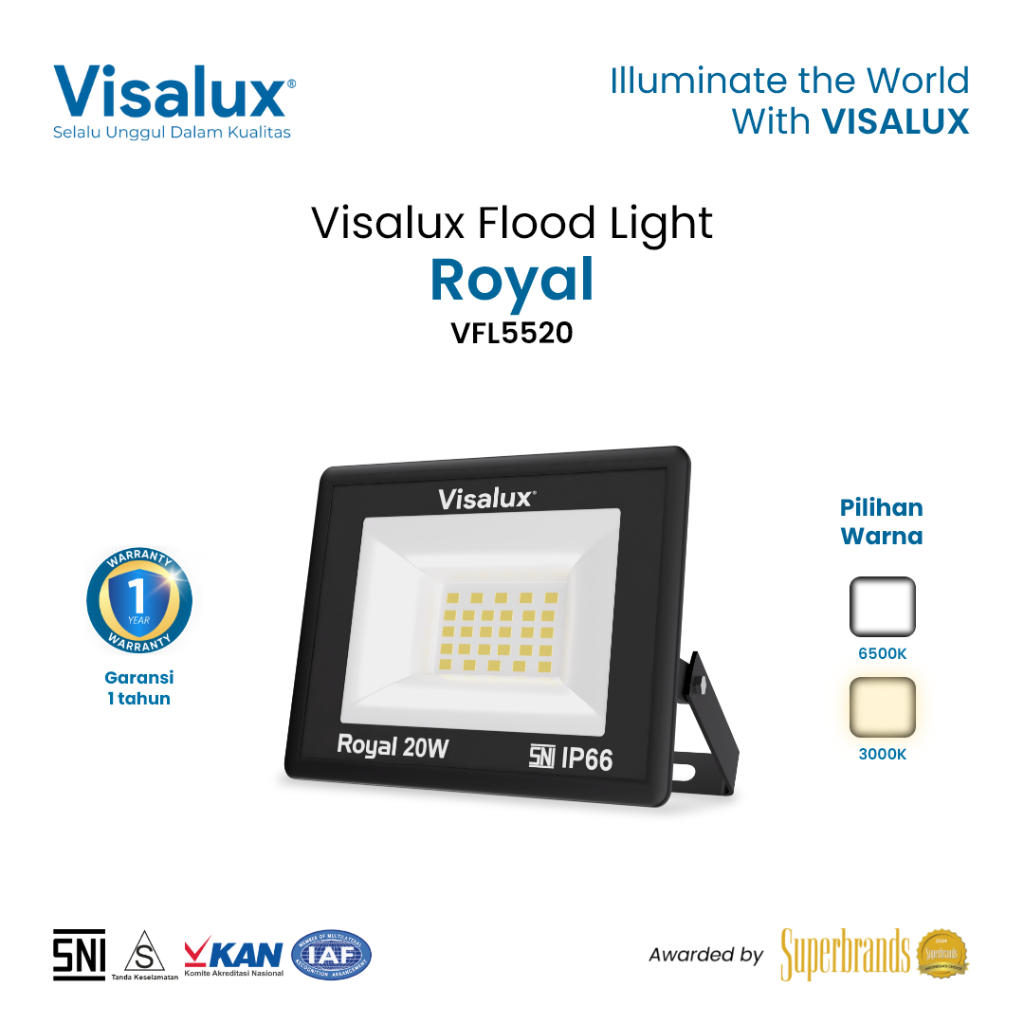 Jual Visalux Flood Light Royal 20W - Lampu Sorot Cahaya Putih / Kuning ...