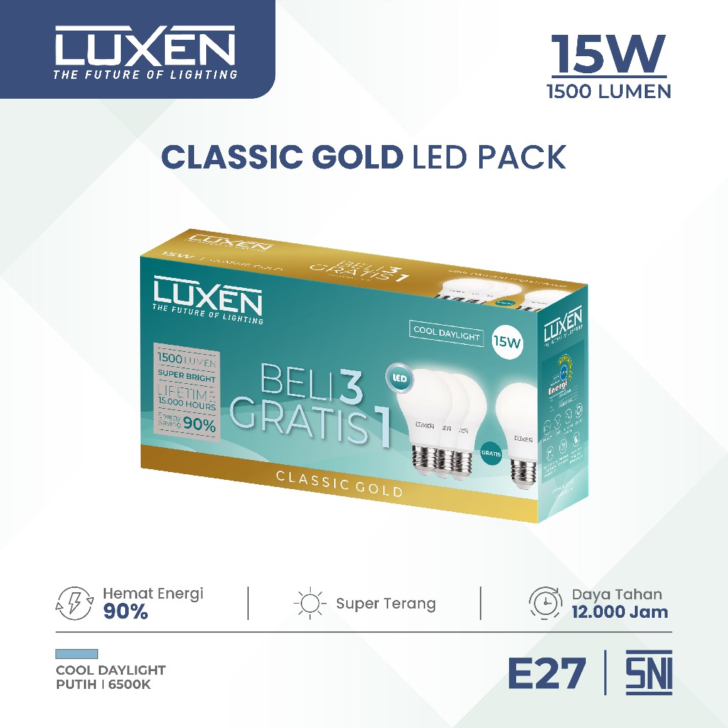 Jual Luxen Lampu LED Classic 15 Watt (Beli 3 Gratis 1) Cahaya Putih | Shopee Indonesia