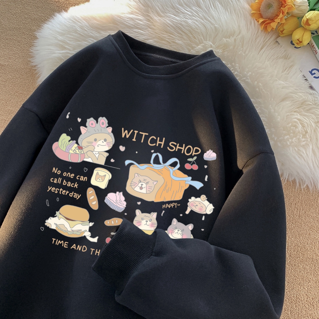 Jual Sweater longgar dengan motif kartun kucing lucu dan atasan lengan ...