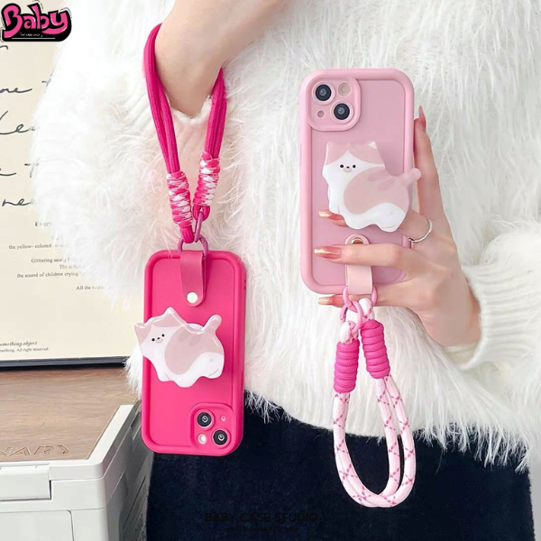 Jual 【NEW】Case iPhone Pink Cute Cat Sillicone Set dengan Popsocket dan ...