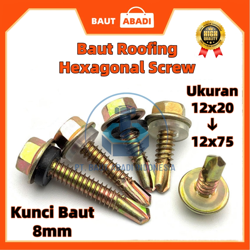 Jual Baut Roofing kuning 12x20 sd 75mm Baut Roofing Baja Ringan / Baut ...