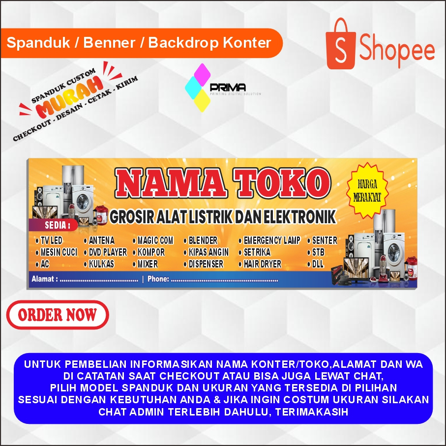 Jual BANNER SPANDUK TOKO ELEKTRONIK CUSTOM DESAIN & UKURAN/PROMOSI TOKO ...