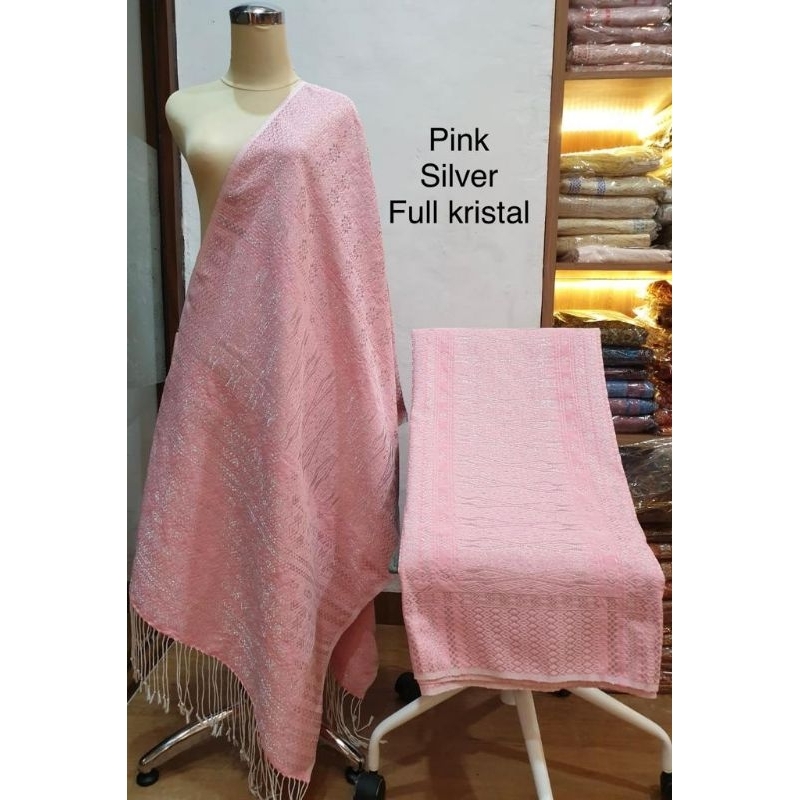 Jual songket pink soft kain tumtuman tenun set selendang | Shopee Indonesia