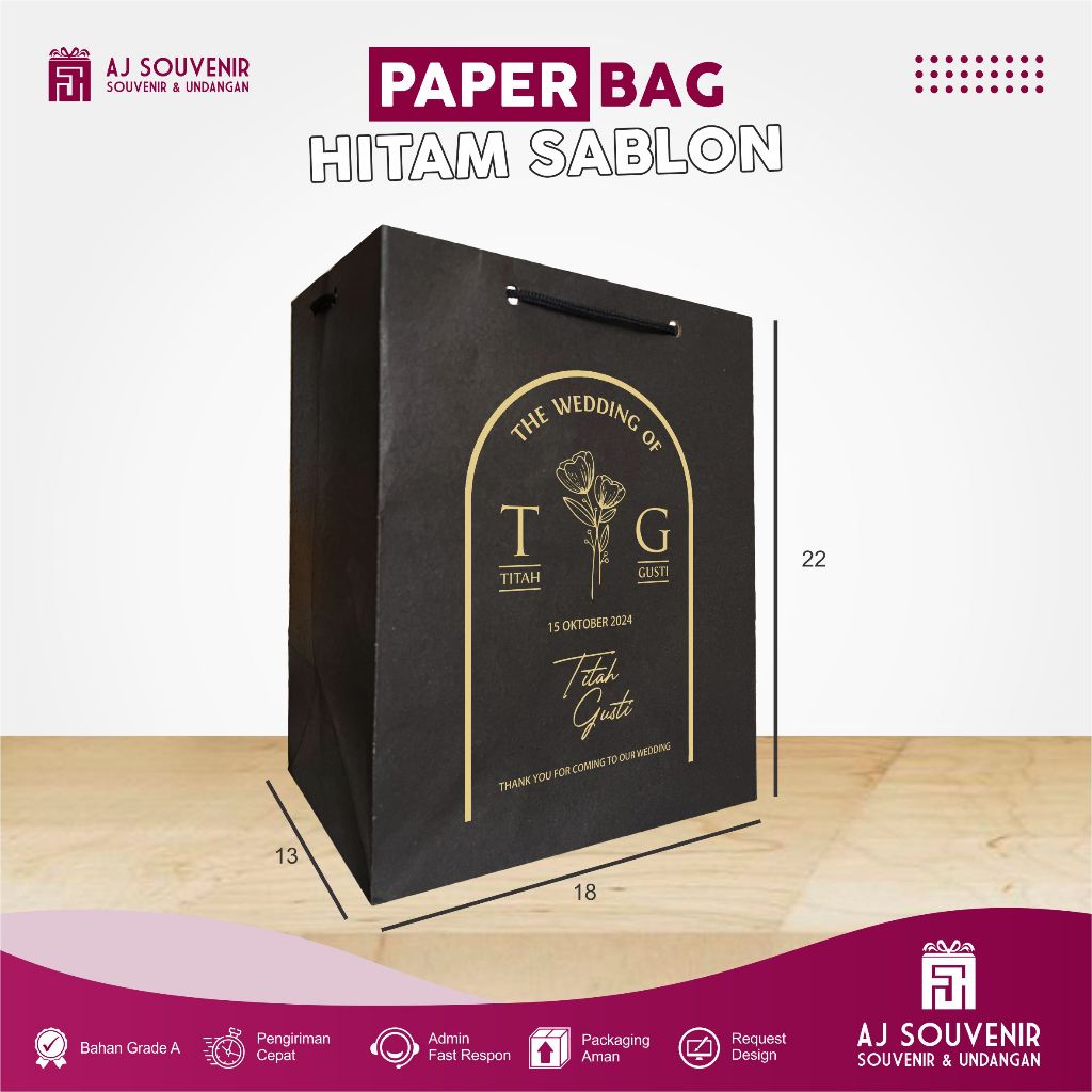 Jual PAPER BAG HITAM SABLON/POLOS - TAS KERTAS SOUVENIR ASUL ASUL ...
