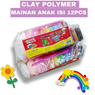 Jual Clay Mainan Anak isi 12 Pcs Besar Super Light Clay 12 Warna Clay ...