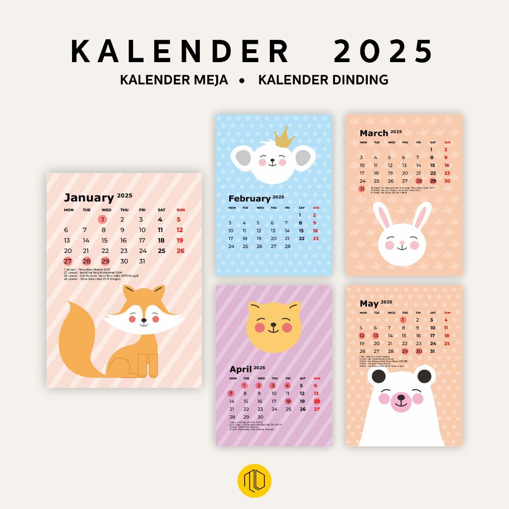 Jual V.1 KALENDER MEJA KALENDER DINDING KALENDER TEMPEL 2025 VER ANIMAL ...