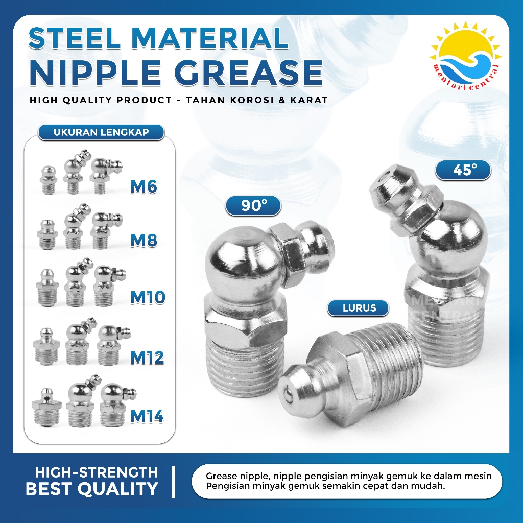 Jual NIPPLE GREASE STEEL CRHOME 6MM 8MM 10MM 12MM 14MM NEPEL LURUS/45 ...