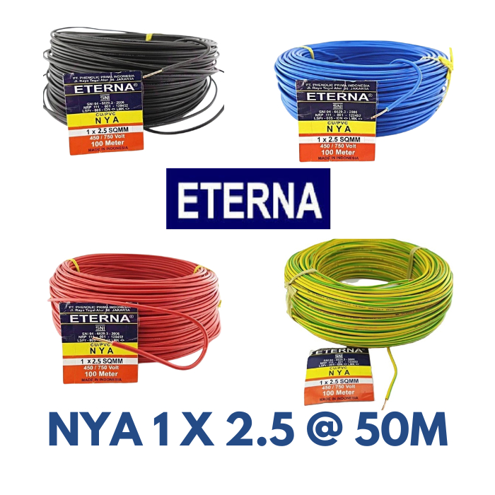 Jual ETERNA KABEL LISTRIK KAWAT TUNGGAL WARNA NYA 1X2.5 PER ROLL @ 50M (K) | Shopee Indonesia