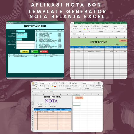 Jual (SA0032) Aplikasi Nota Bon Excel - Template Generator Nota Belanja ...