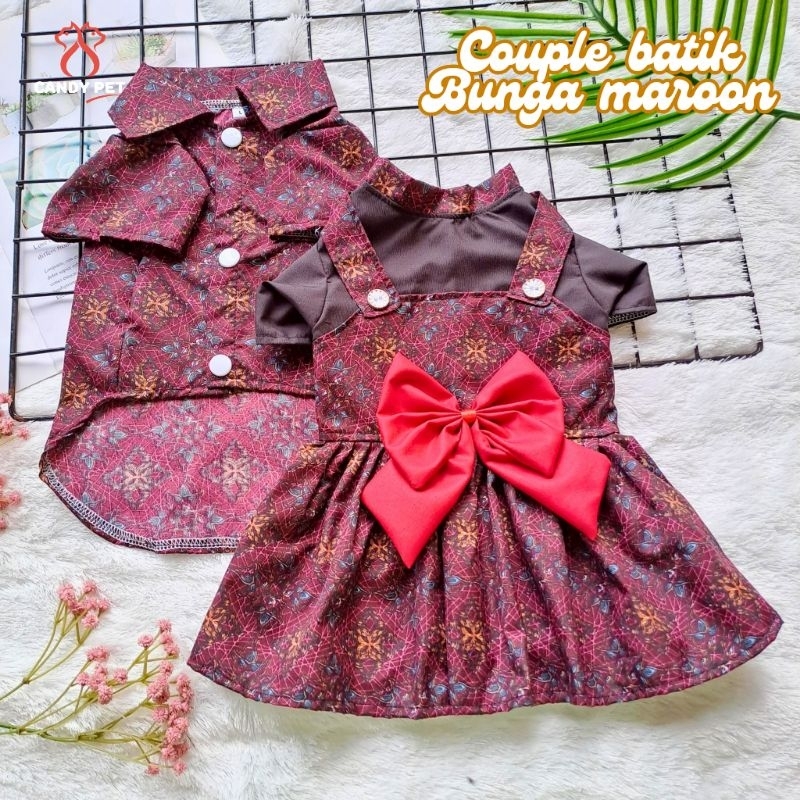 Jual Candypet-Baju kucing couple batik bunga maroon untuk kucing dan ...