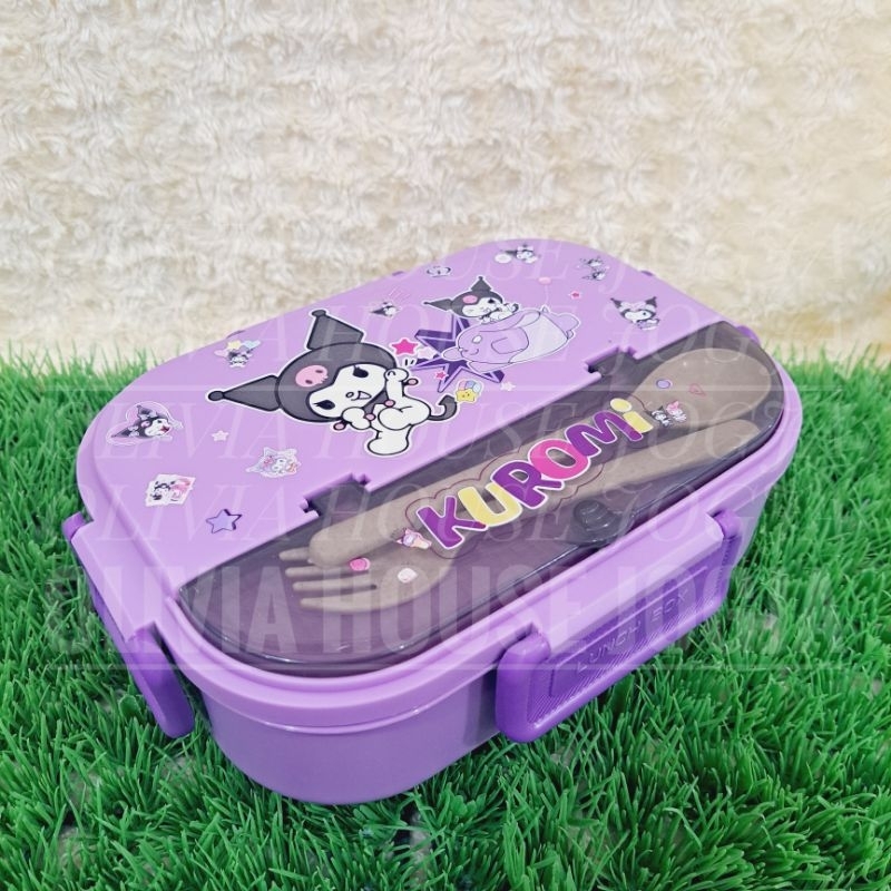 Jual Lunch Box Kuromi Sendok Garpu Kotak Bekal Kuromi 3 sekat Kotak Makan Kuromi Ungu Stainless ...