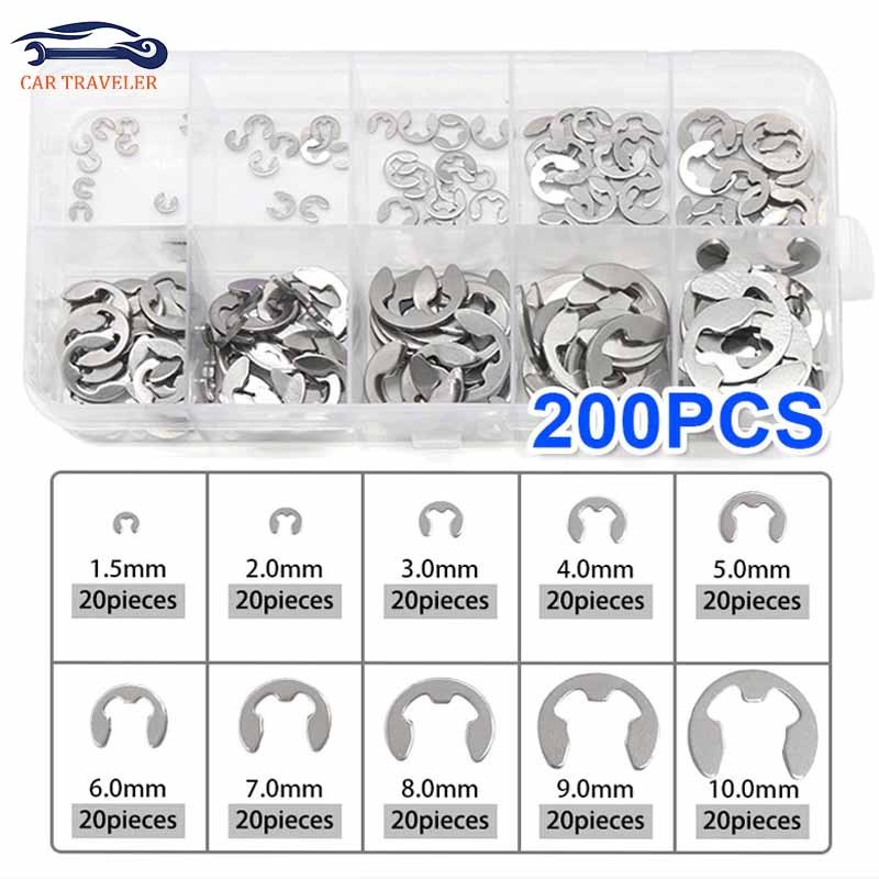 Jual 200Pcs Snap Ring E Clip Stainless Steel Snap Ring Set Pengunci ...