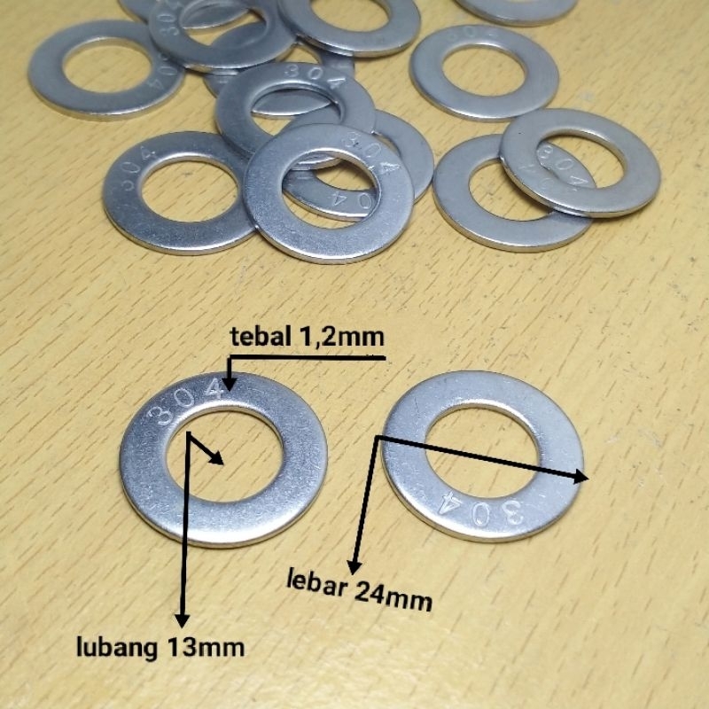 Jual ring plat m12 stainless sus 304 washer plat m12 lebar 24mm tebal 1 ...