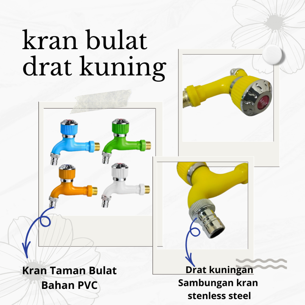 Jual TERBARU- Kran Air Drat Kuningan Bulat PVC / Kran Taman Handle ...