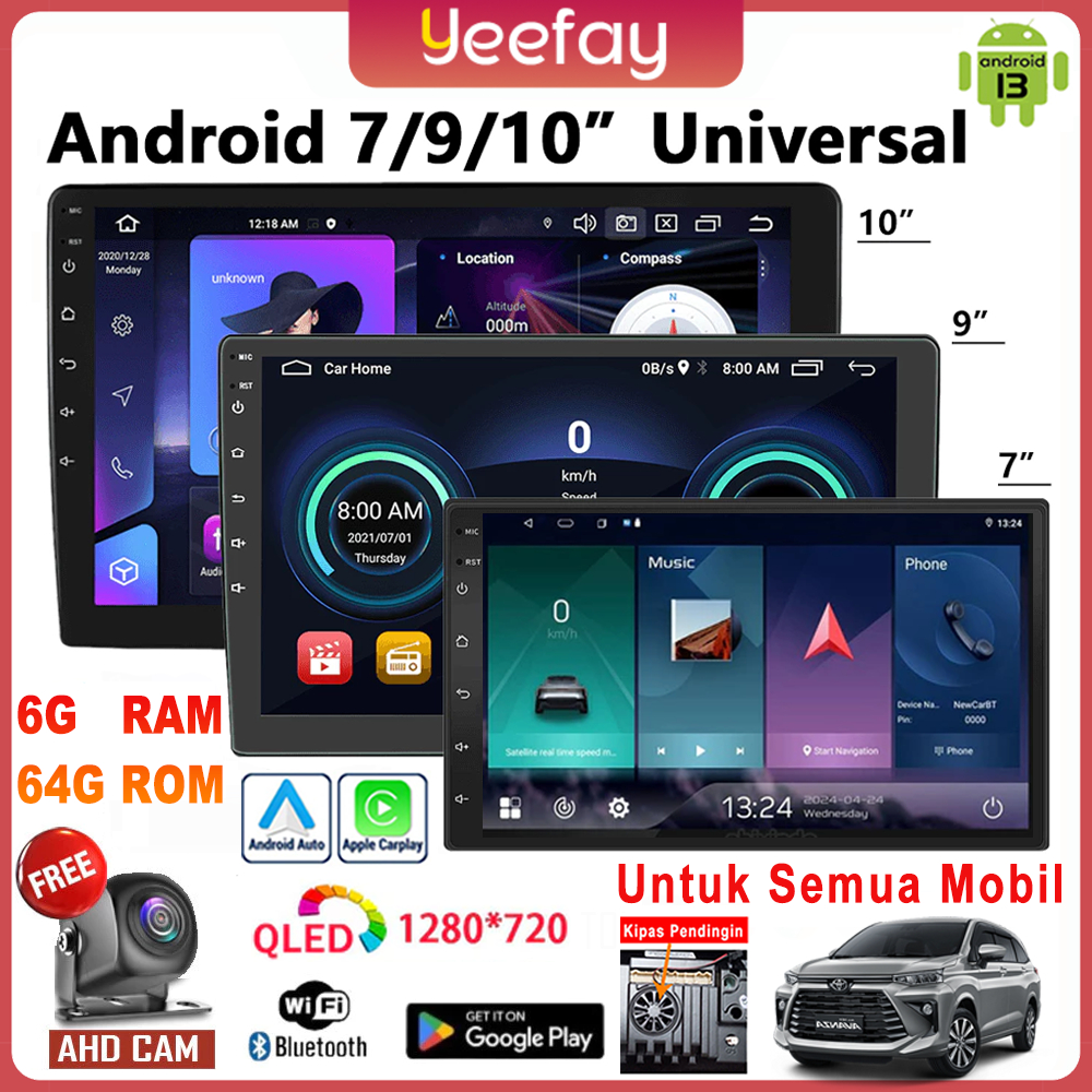 Jual with cooling system 4G+32G IPS Screen Head Unit 7/9/10 Inch Car Android 13 Navigasi Untuk ...