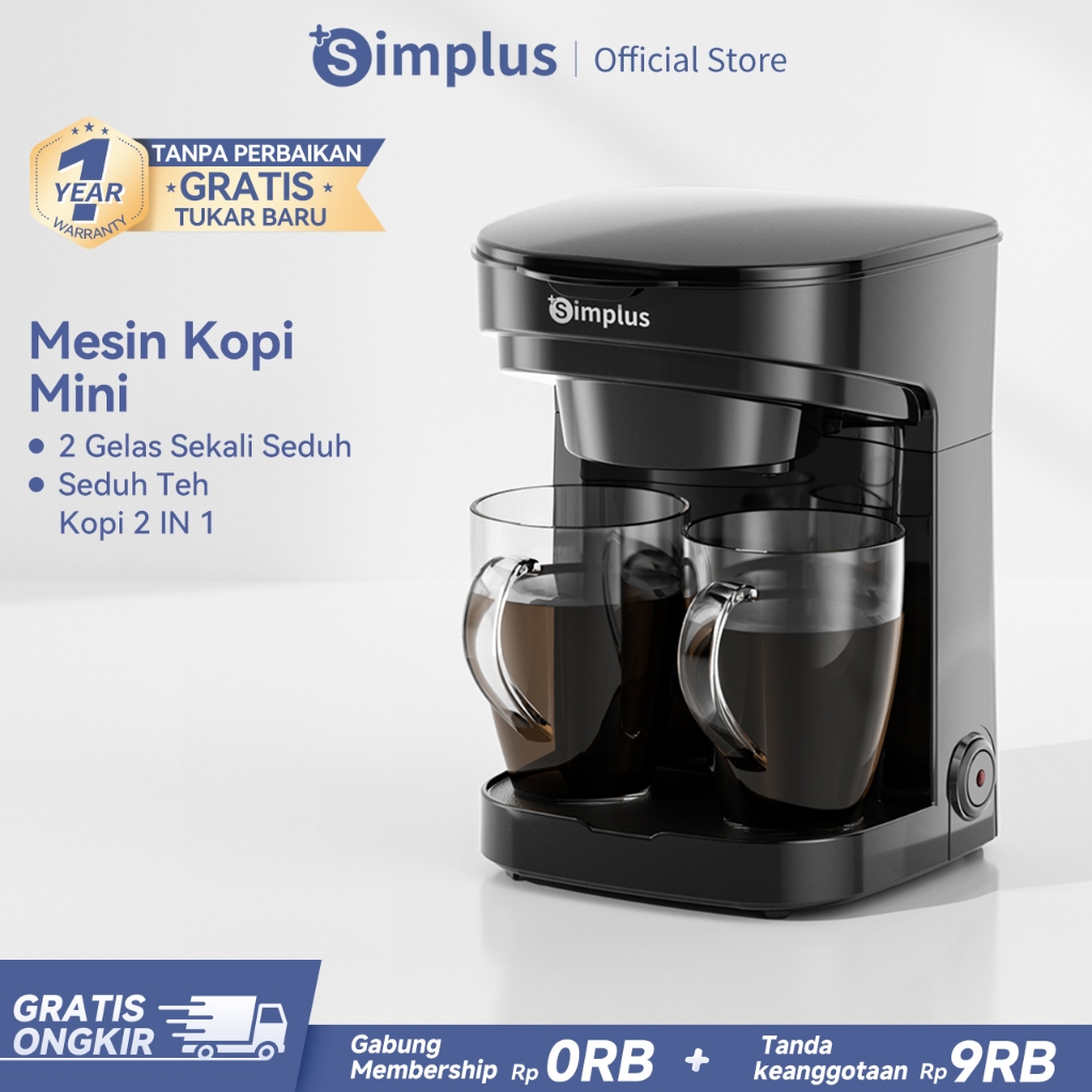 Jual Simplus Mesin Kopi 250ml Coffee Maker Filter Satu Tombol Dual Cups Bahan Kokoh Multifungsi ...