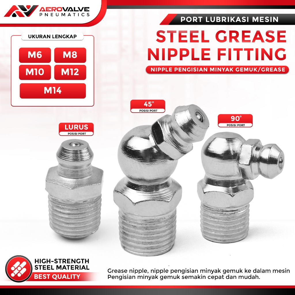 Jual NIPPLE GREASE STEEL CRHOME 6MM 8MM 10MM 12MM 14MM NEPEL LURUS/45 ...