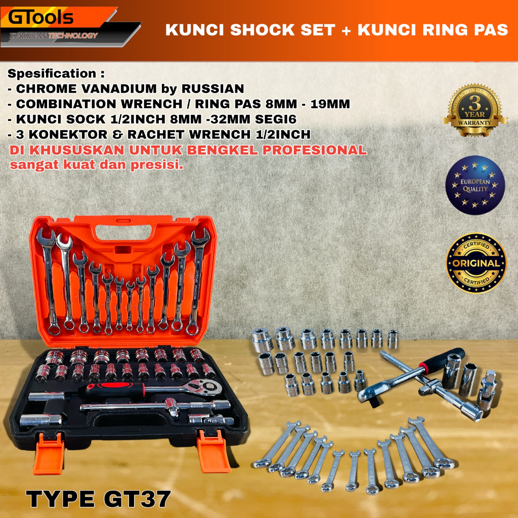 Jual GTOOLS KUNCI RING PAS SET SOCKET SHOCK SOK GT37 8MM - 32MM 1/2INCH RACHET WRENCH | Shopee ...