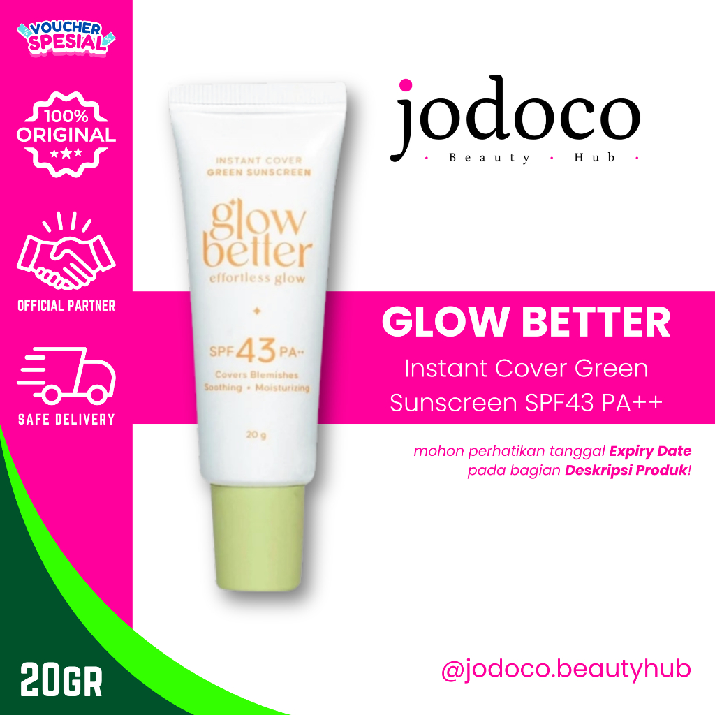 Jual Glow Better Effortless Glow Instant Cover Green Sunscreen SPF43 ...